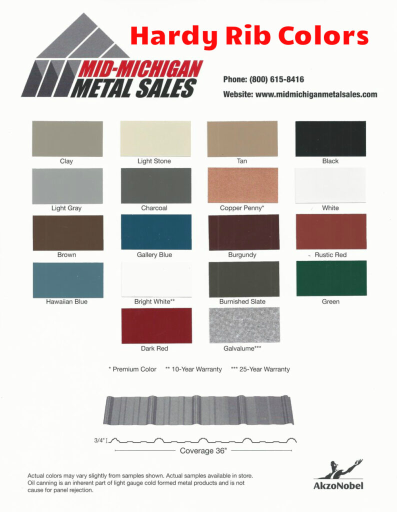 Hardy Rib Color Chart (HR Snow Guards and Panels) - Mid-Michigan Metal ...